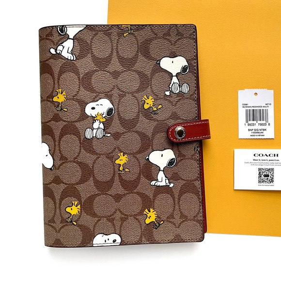 Coach | Other | Coach Snoopy Peanuts Notebook Woodstock Canvas Leather ...